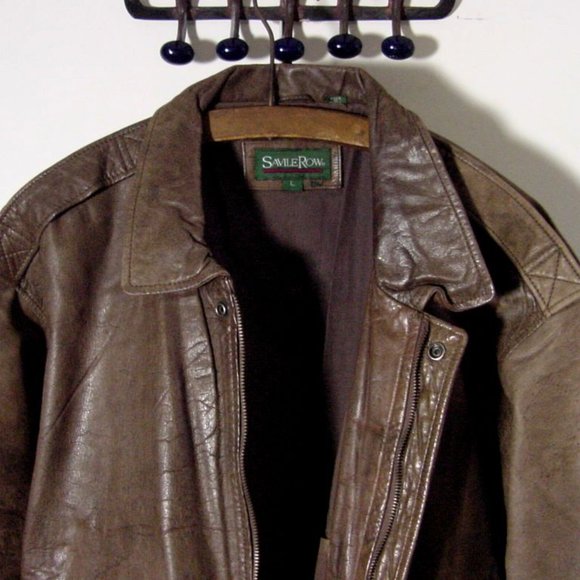 Saville Row | Jackets & Coats | Vtg 9s Saville Row Brown Leather Bomber ...